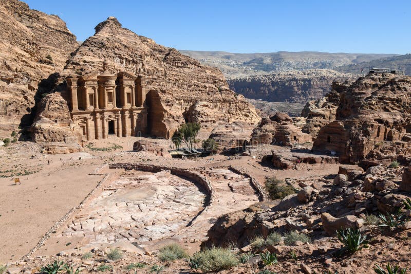 View at Ad Deir Monastery of Petra on Jordan Stock Image - Image of ...