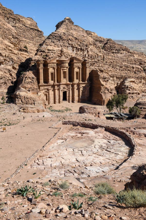 View at Ad Deir Monastery of Petra on Jordan Stock Photo - Image of ...