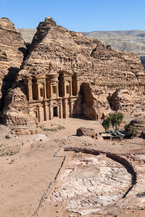 View at Ad Deir Monastery of Petra on Jordan Stock Photo - Image of ...
