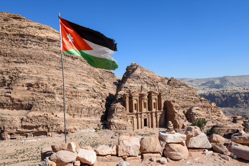 View at Ad Deir Monastery of Petra on Jordan Stock Image - Image of ...