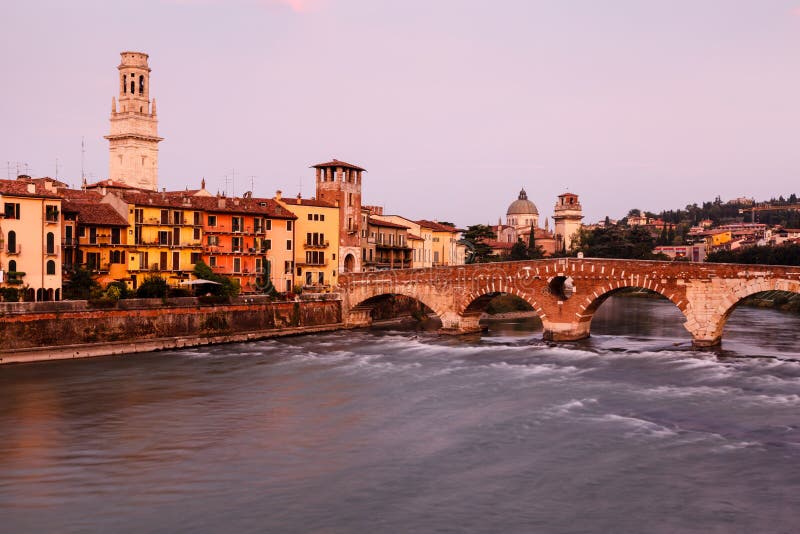 View of Adige River and Saint Peter Bridge Stock Photo - Image of adige ...