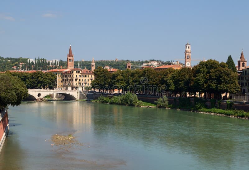 View of Adige River. Verona. Stock Image - Image of cityscape, landmark ...