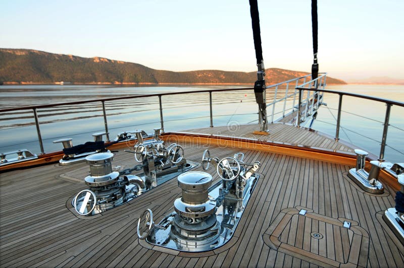 View of the Aegean Sea from the Head of the Wooden Sailing Boat. Stock ...