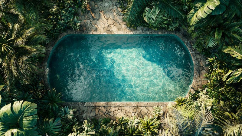 View from an Aerial Drone of a Swimming Pool Tucked Inside a Jungle ...
