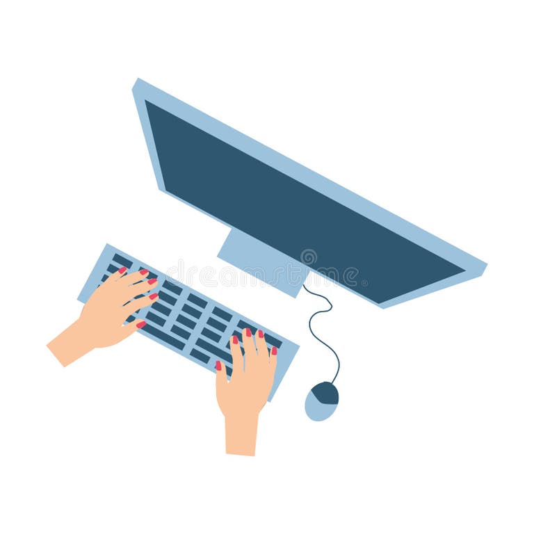 View Aerial of Hands with Desktop Computer Stock Illustration ...
