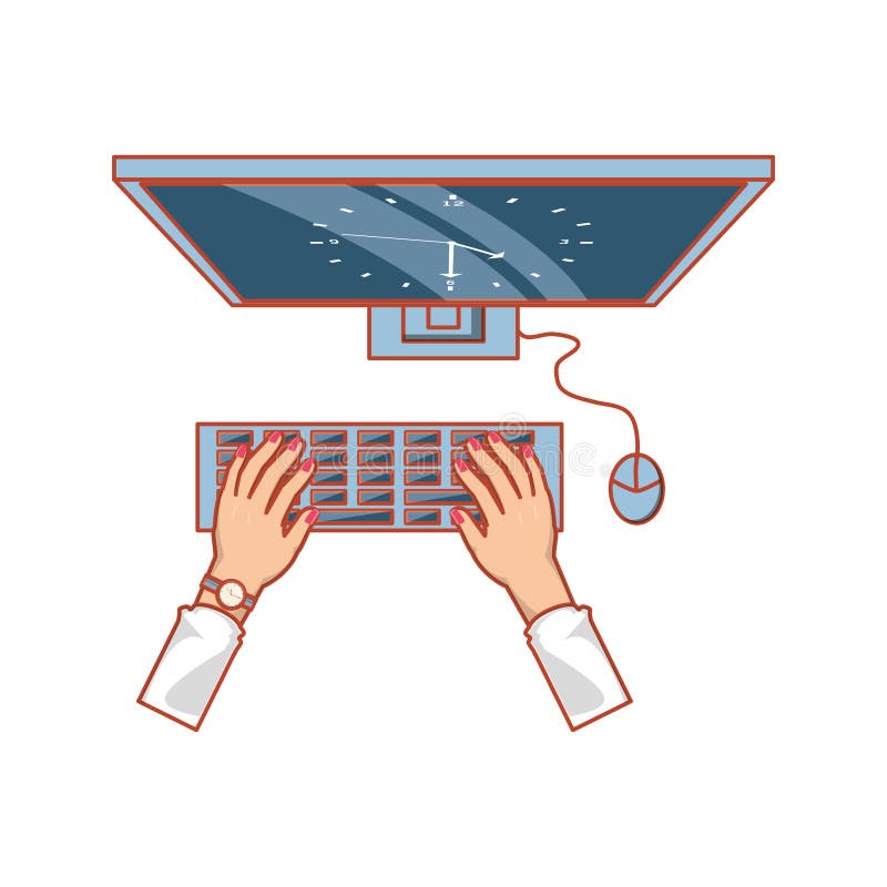 View Aerial of Hands with Desktop Computer Stock Illustration ...