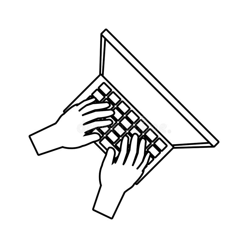 View Aerial of Laptop Computer with Hands Stock Illustration ...