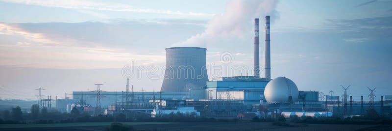 View from Afar of a Nuclear Power Plant, Operating Nuclear Reactors ...