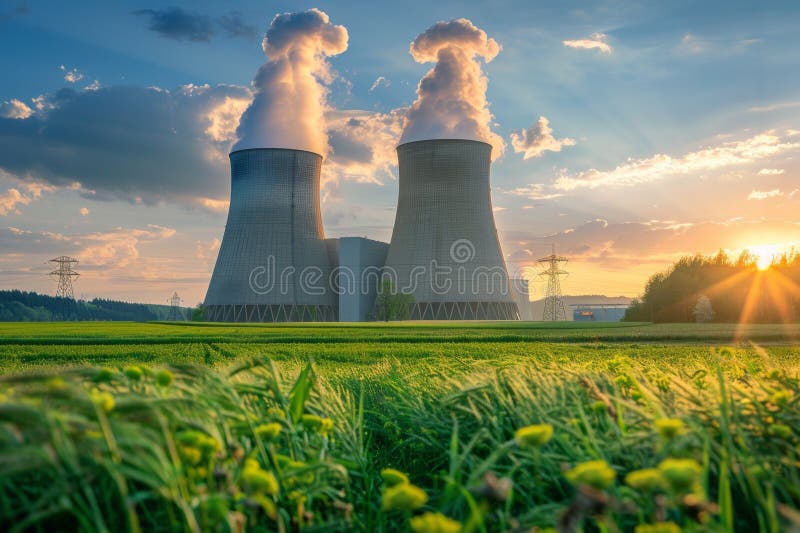 View from Afar of a Nuclear Power Plant, Operating Nuclear Reactors ...