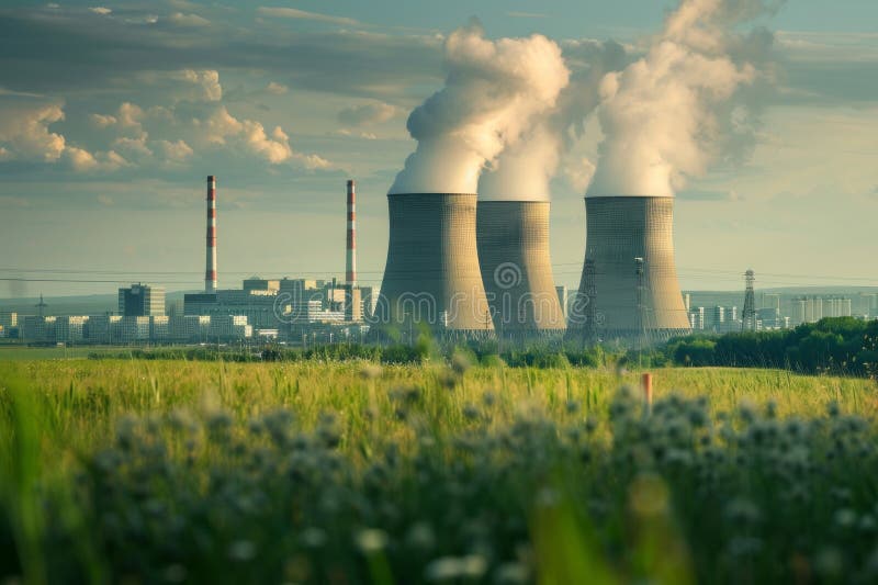 View from Afar of a Nuclear Power Plant, Operating Nuclear Reactors ...