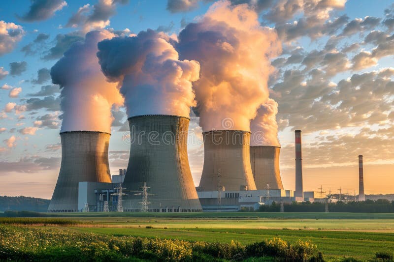 View from Afar of a Nuclear Power Plant, Operating Nuclear Reactors ...