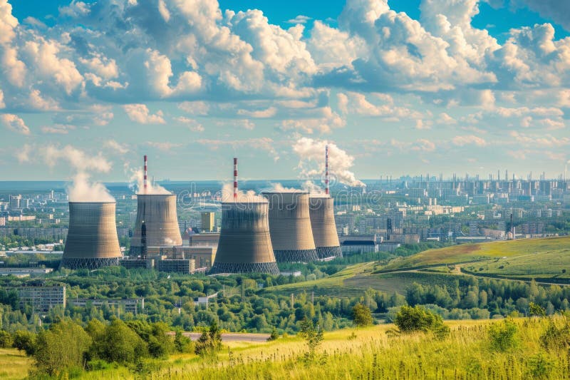 View from Afar of a Nuclear Power Plant, Operating Nuclear Reactors ...