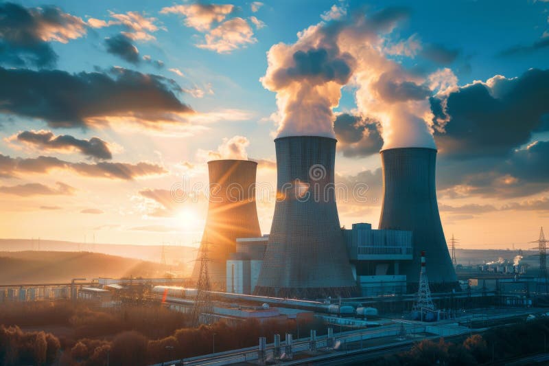 View from Afar of a Nuclear Power Plant, Operating Nuclear Reactors ...