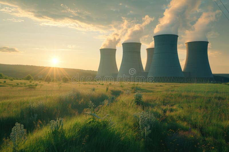 View from Afar of a Nuclear Power Plant, Operating Nuclear Reactors ...