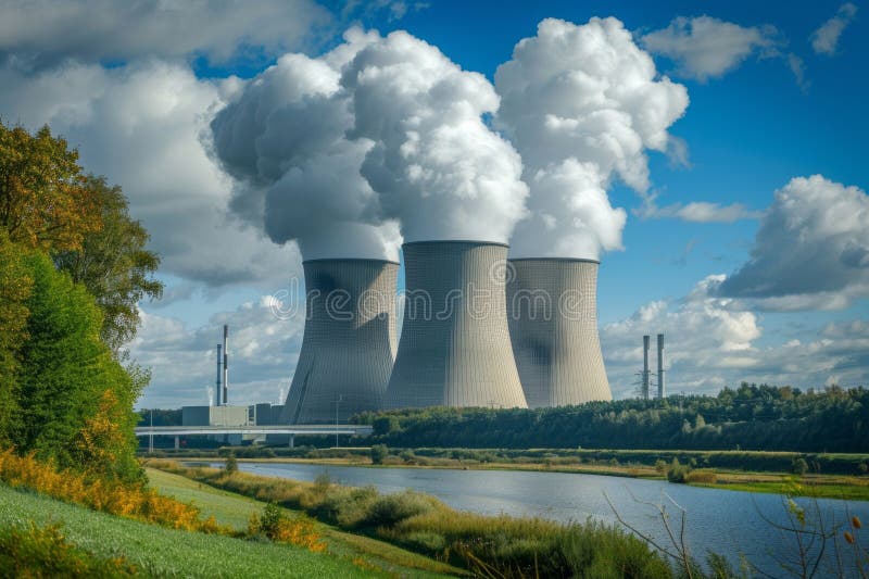 View from Afar of a Nuclear Power Plant, Operating Nuclear Reactors ...