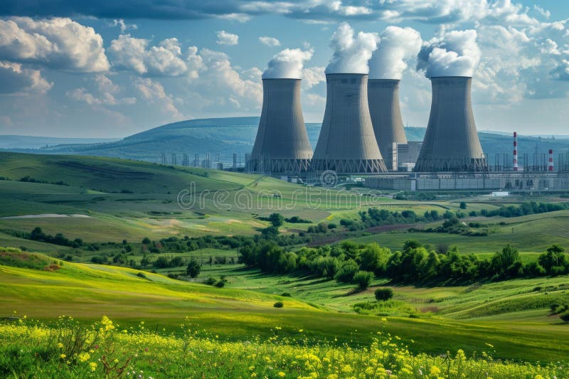 View from Afar of a Nuclear Power Plant, Operating Nuclear Reactors ...