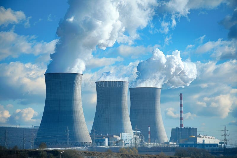 View from Afar of a Nuclear Power Plant, Operating Nuclear Reactors ...