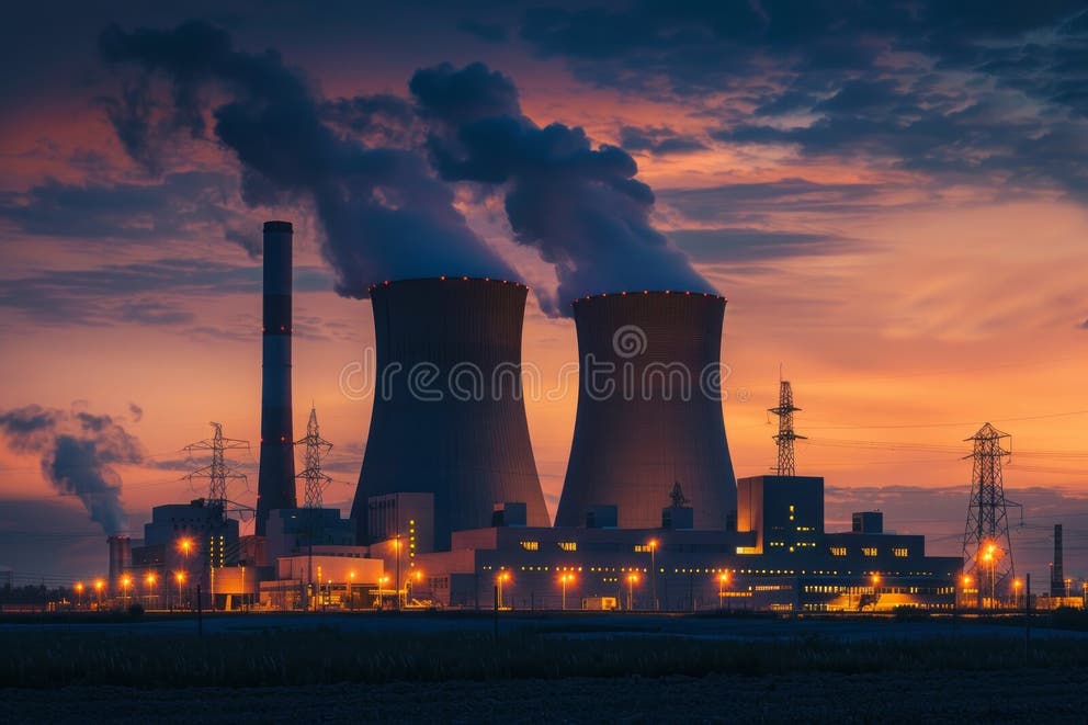 View from Afar of a Nuclear Power Plant, Operating Nuclear Reactors ...