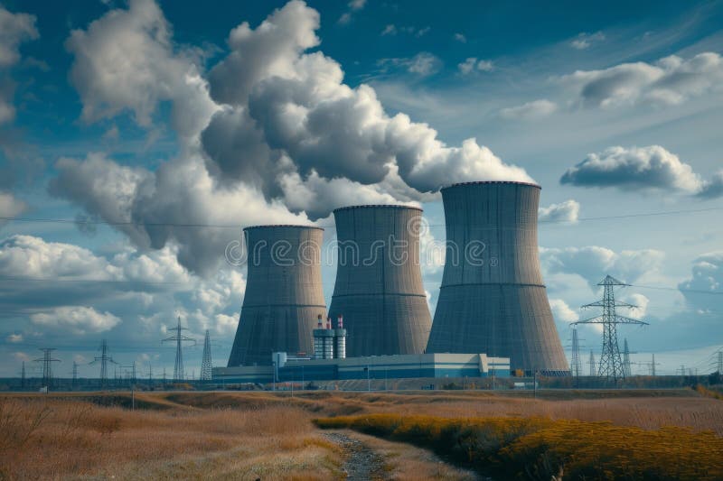 View from Afar of a Nuclear Power Plant, Operating Nuclear Reactors ...