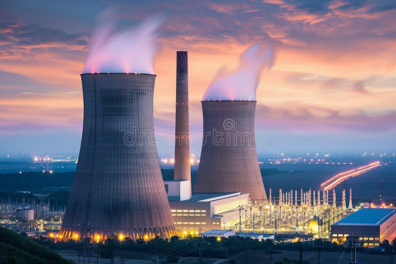 View from Afar of a Nuclear Power Plant, Operating Nuclear Reactors ...
