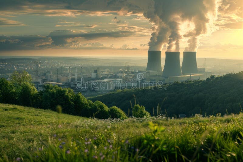 View from Afar of a Nuclear Power Plant, Operating Nuclear Reactors ...