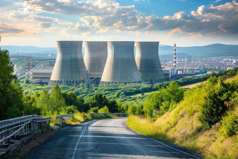 View from Afar of a Nuclear Power Plant, Operating Nuclear Reactors ...