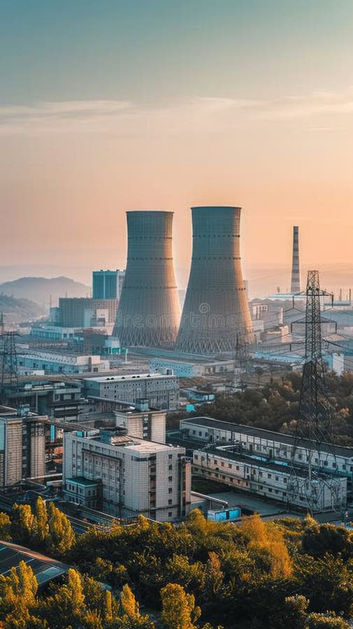 View from Afar of a Nuclear Power Plant, Operating Nuclear Reactors ...