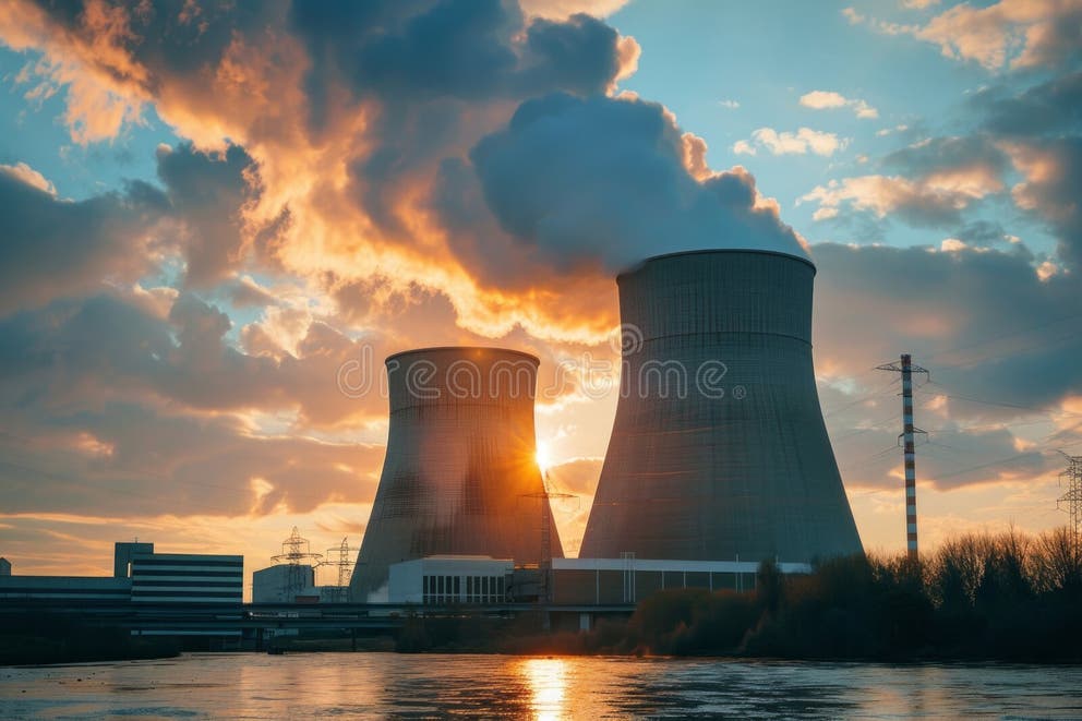 View from Afar of a Nuclear Power Plant, Operating Nuclear Reactors ...