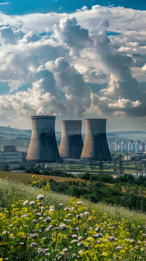 View from Afar of a Nuclear Power Plant, Operating Nuclear Reactors ...