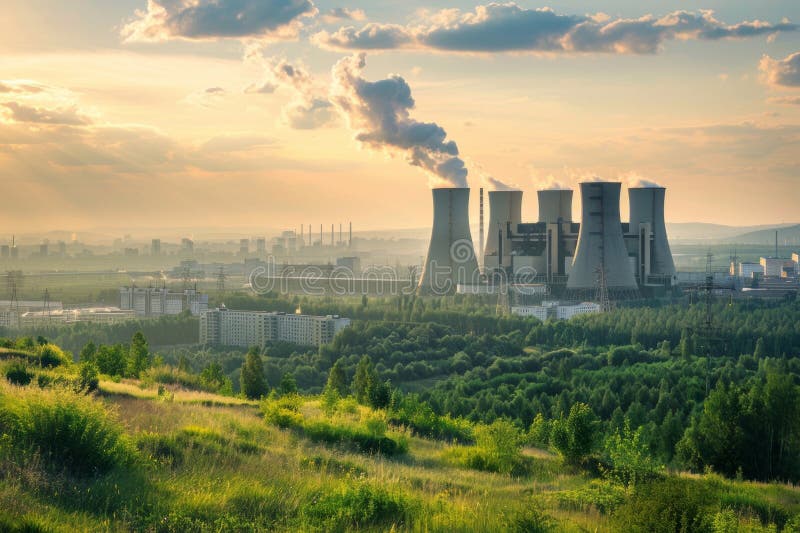 View from Afar of a Nuclear Power Plant, Operating Nuclear Reactors ...
