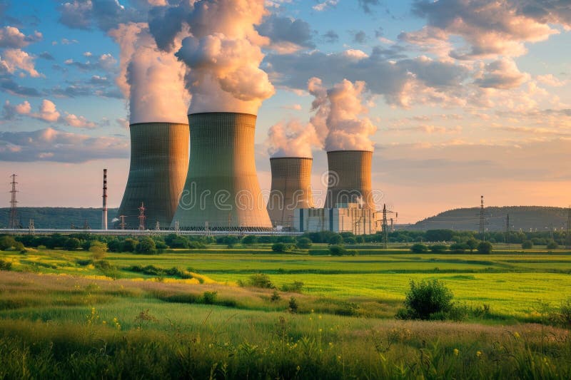 View from Afar of a Nuclear Power Plant, Operating Nuclear Reactors ...