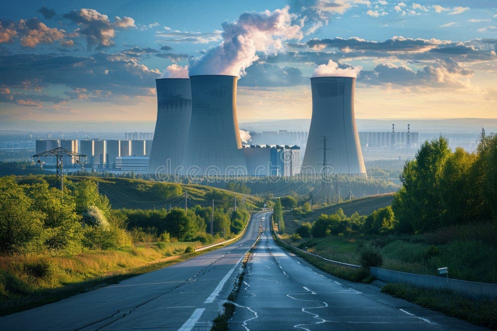 View from Afar of a Nuclear Power Plant, Operating Nuclear Reactors ...