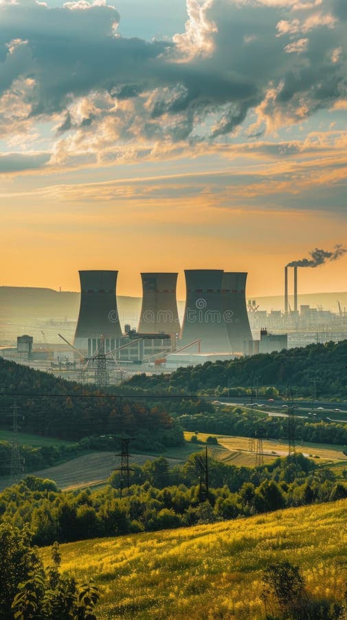 View from Afar of a Nuclear Power Plant, Operating Nuclear Reactors ...
