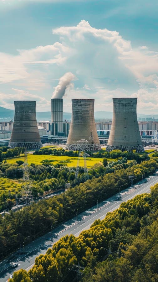 View from Afar of a Nuclear Power Plant, Operating Nuclear Reactors ...