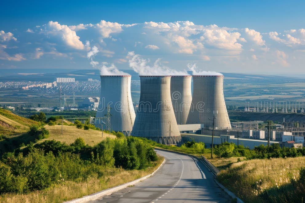 View from Afar of a Nuclear Power Plant, Operating Nuclear Reactors ...