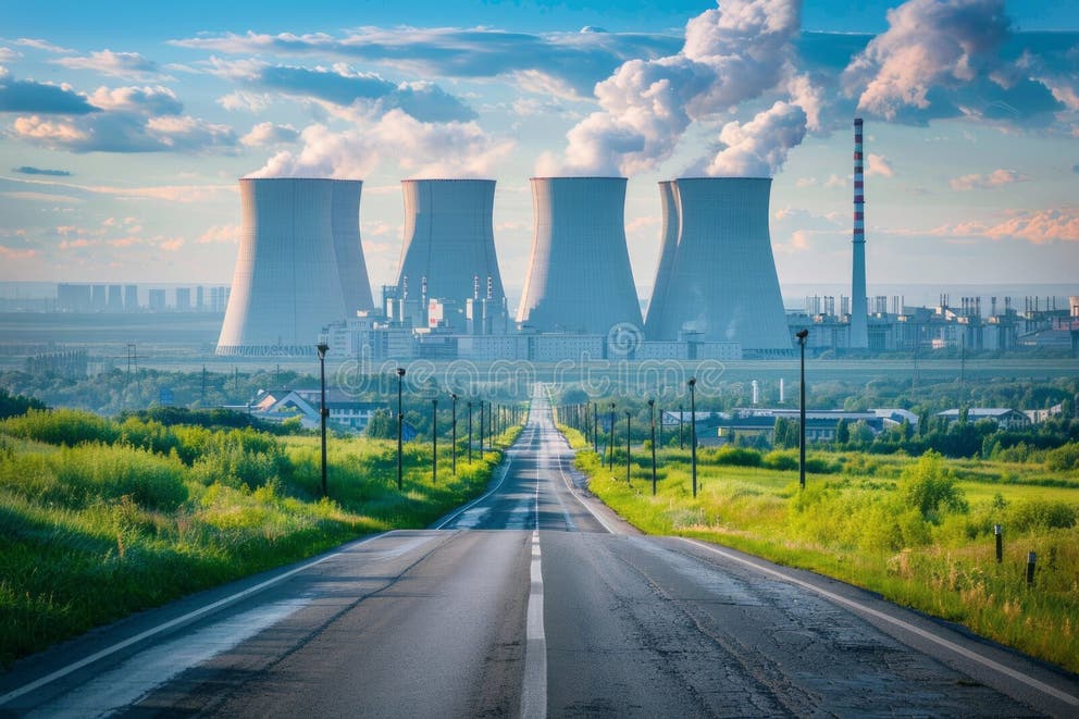 View from Afar of a Nuclear Power Plant, Operating Nuclear Reactors ...