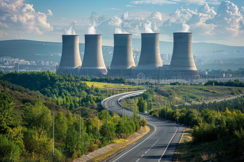 View from Afar of a Nuclear Power Plant, Operating Nuclear Reactors ...