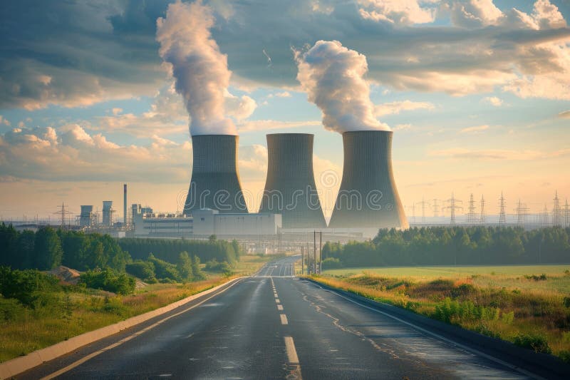View from Afar of a Nuclear Power Plant, Operating Nuclear Reactors ...