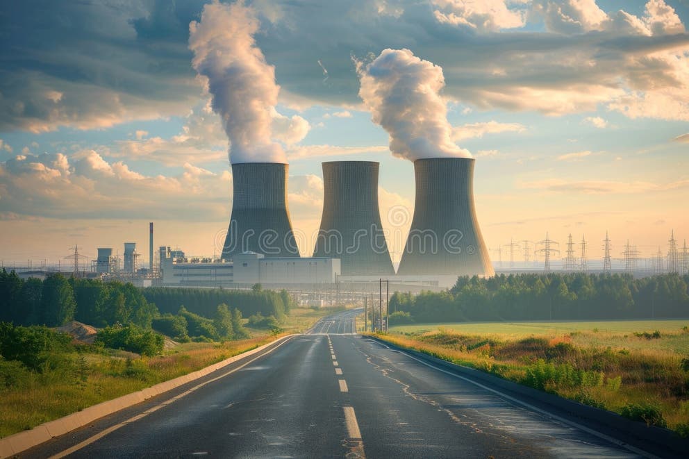 View from Afar of a Nuclear Power Plant, Operating Nuclear Reactors ...