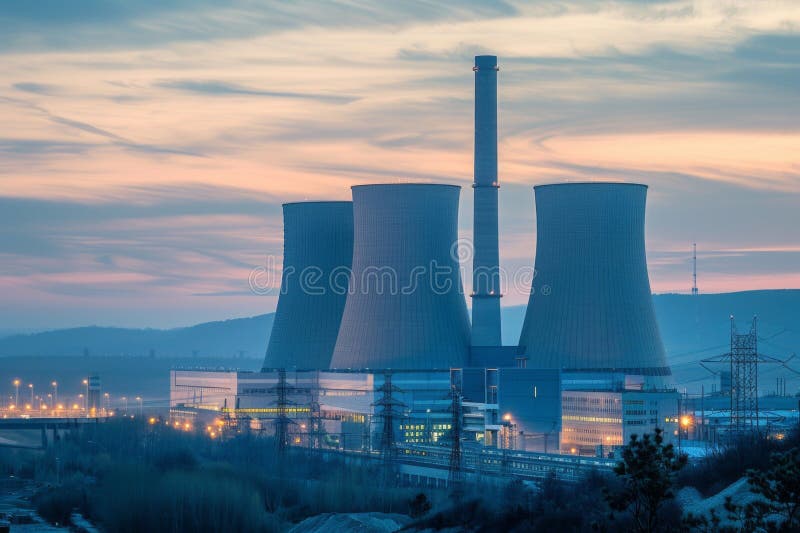 View from Afar of a Nuclear Power Plant, Operating Nuclear Reactors ...