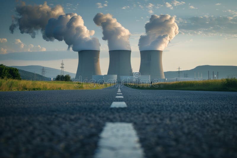 View from Afar of a Nuclear Power Plant, Operating Nuclear Reactors ...