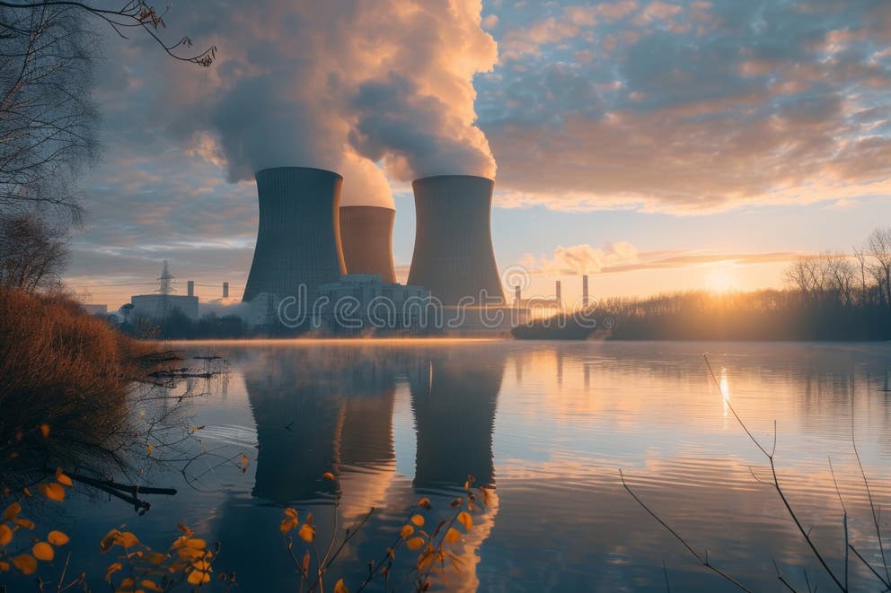 View from Afar of a Nuclear Power Plant, Operating Nuclear Reactors ...