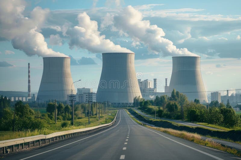 View from Afar of a Nuclear Power Plant, Operating Nuclear Reactors ...