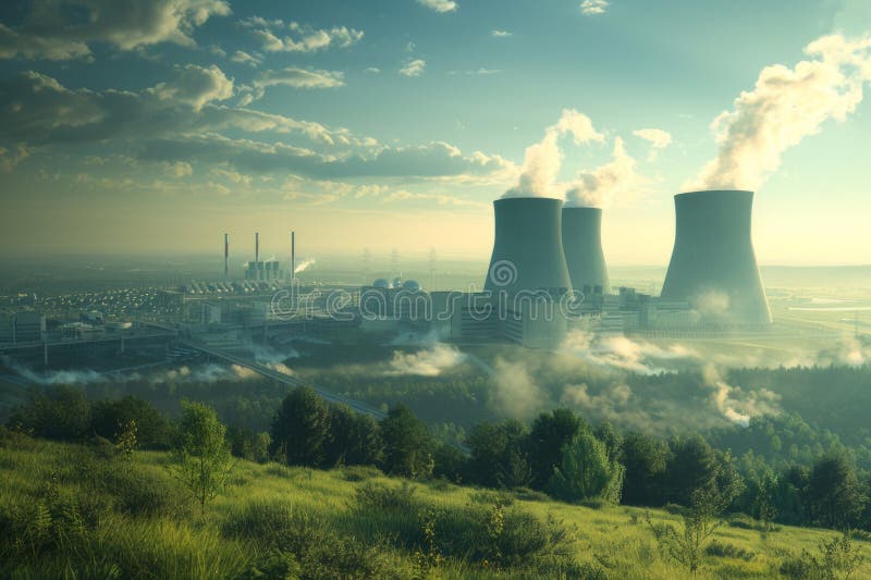 View from Afar of a Nuclear Power Plant, Operating Nuclear Reactors ...