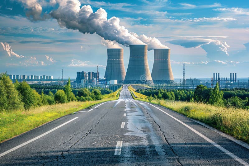 View from Afar of a Nuclear Power Plant, Operating Nuclear Reactors ...