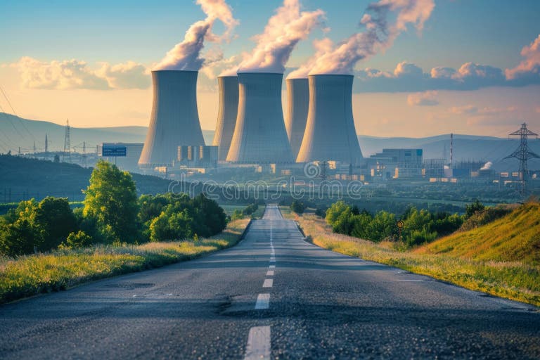 View from Afar of a Nuclear Power Plant, Operating Nuclear Reactors ...