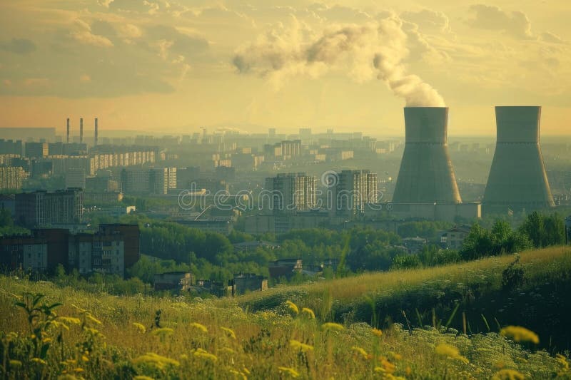View from Afar of a Nuclear Power Plant, Operating Nuclear Reactors ...