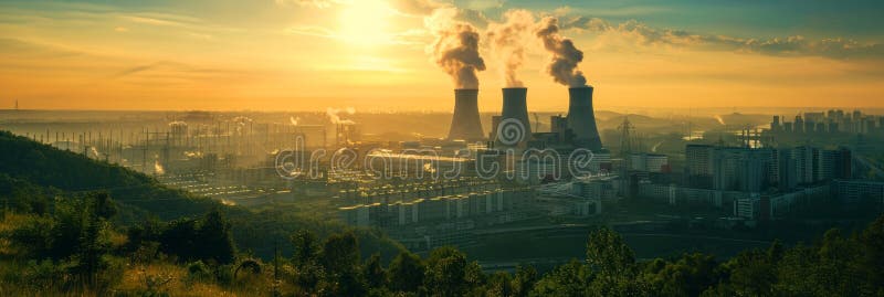 View from Afar of a Nuclear Power Plant, Operating Nuclear Reactors ...