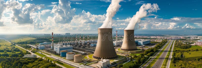View from Afar of a Nuclear Power Plant, Operating Nuclear Reactors ...