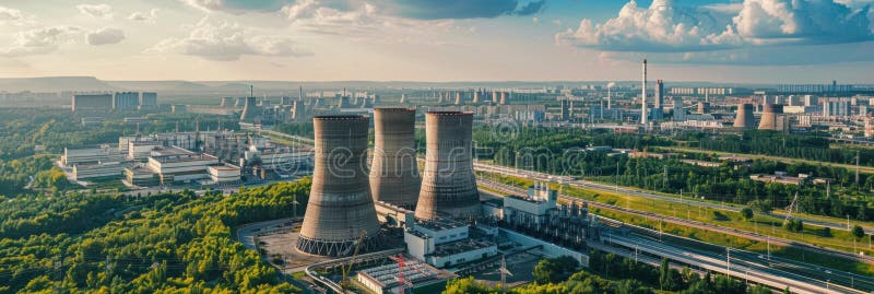 View from Afar of a Nuclear Power Plant, Operating Nuclear Reactors ...